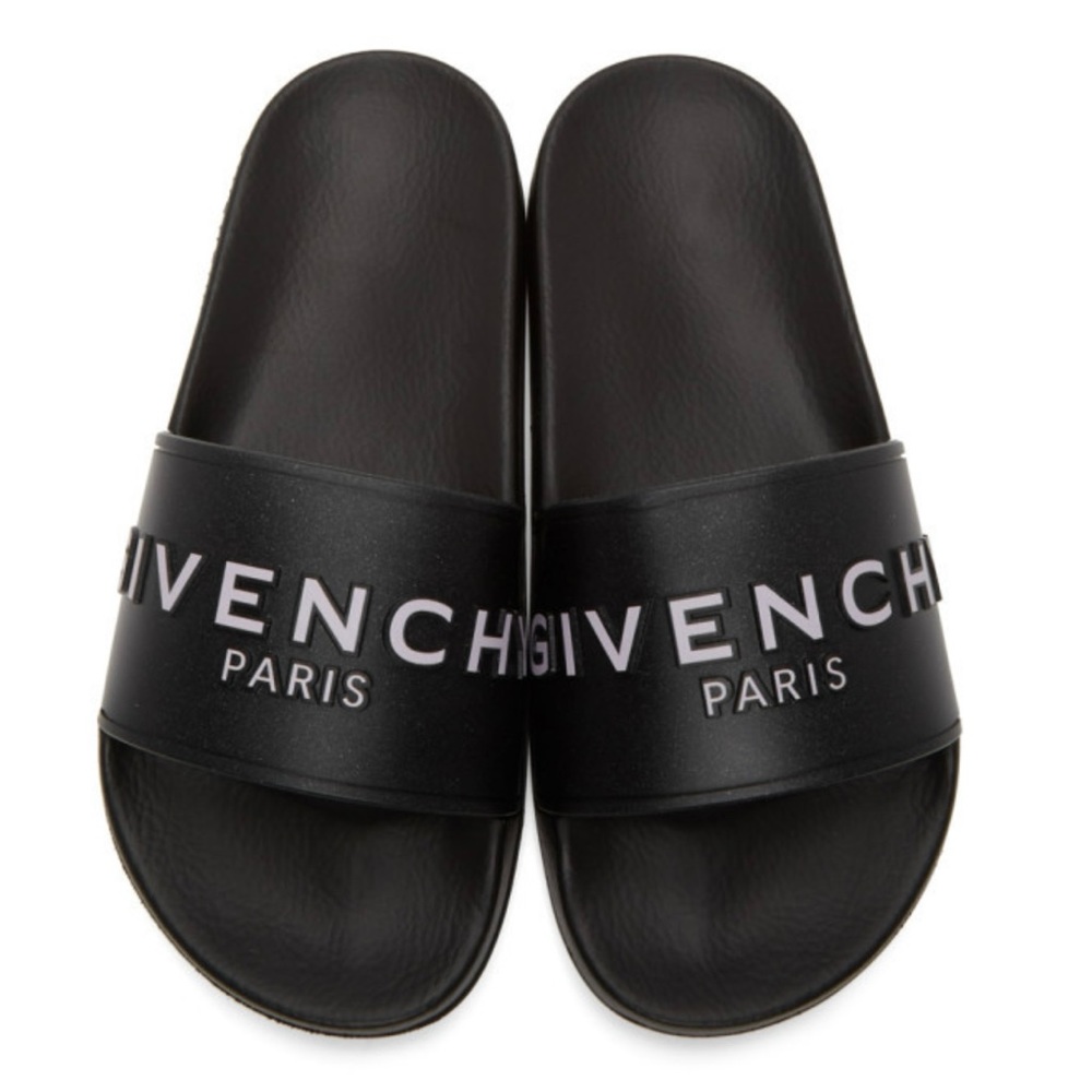 Givenchy Black And Purple Logo Flat Slides - Gem